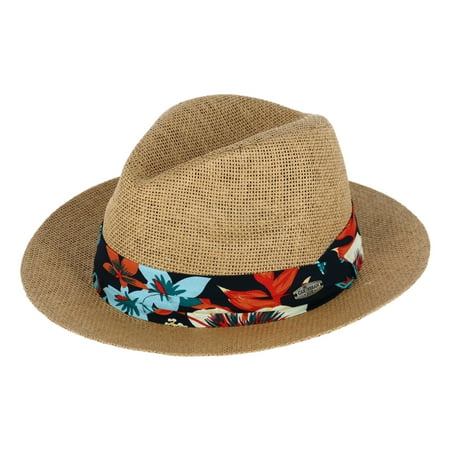 Caribbean Joe Paper Straw Safari Hat with Tropical Print Band (Men's ...