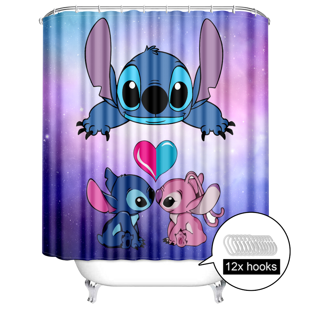 Lilo Stitch Cartoon Digital Printing Shower Curtain Art Bathroom Decor