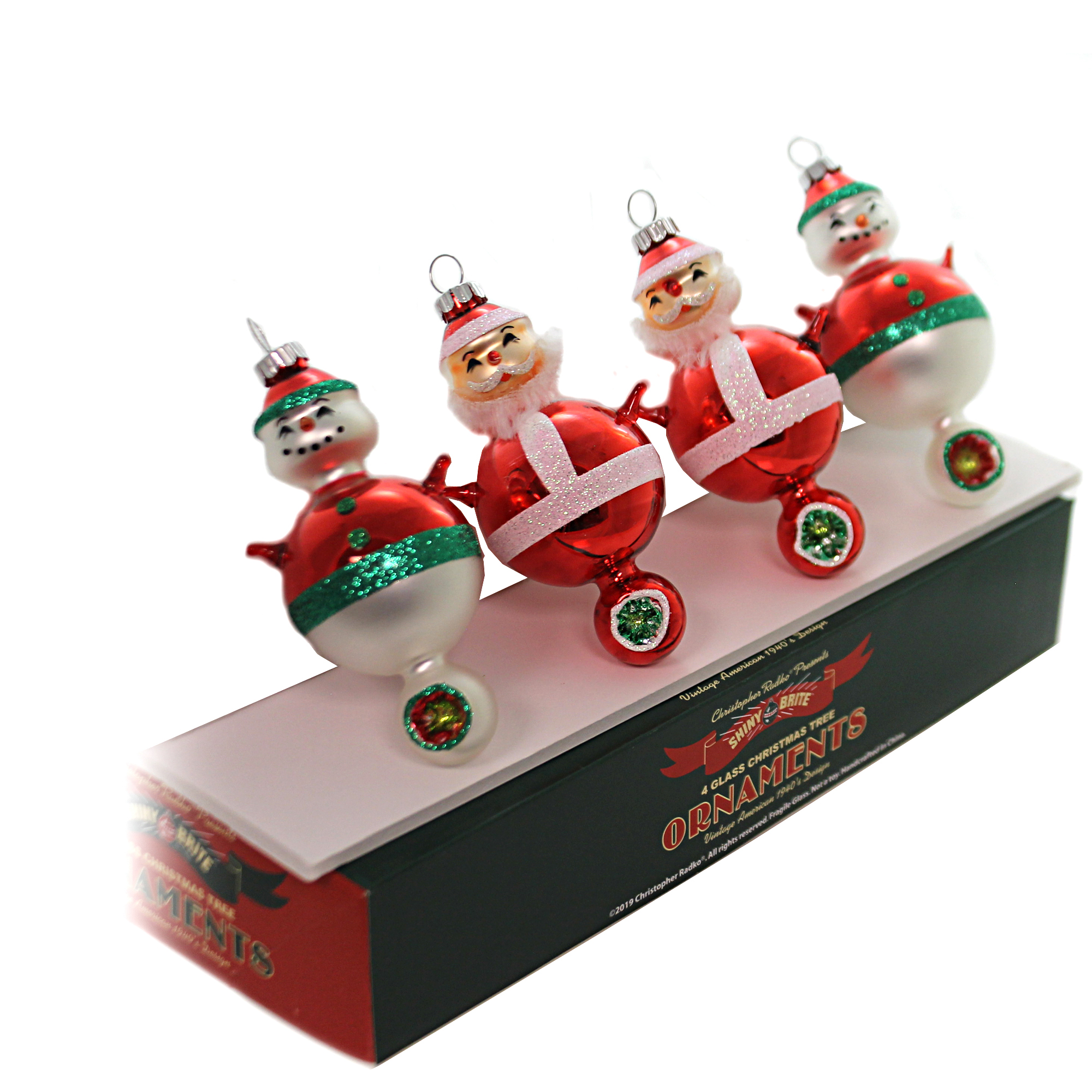 Shiny Brite HS SANTA & SNOWMAN Glass Holiday Splendor Ornaments 4027733 ...