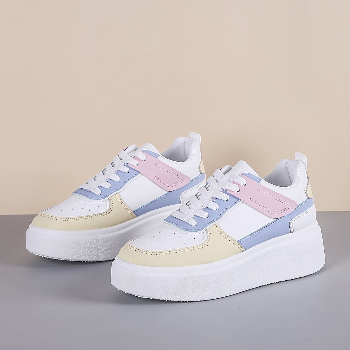 Color Block Lace-up Front Flatform Skate Shoes - Walmart.com
