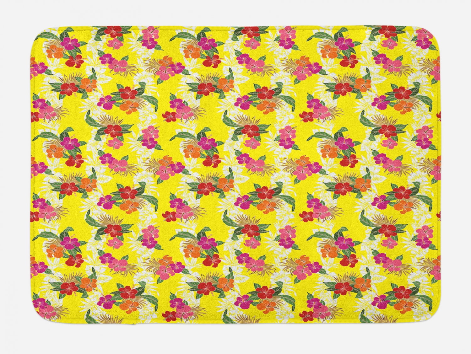 Hibiscus Bath Mat, Exotic Blooms in Vibrant Tones Hawaiian Flowers ...