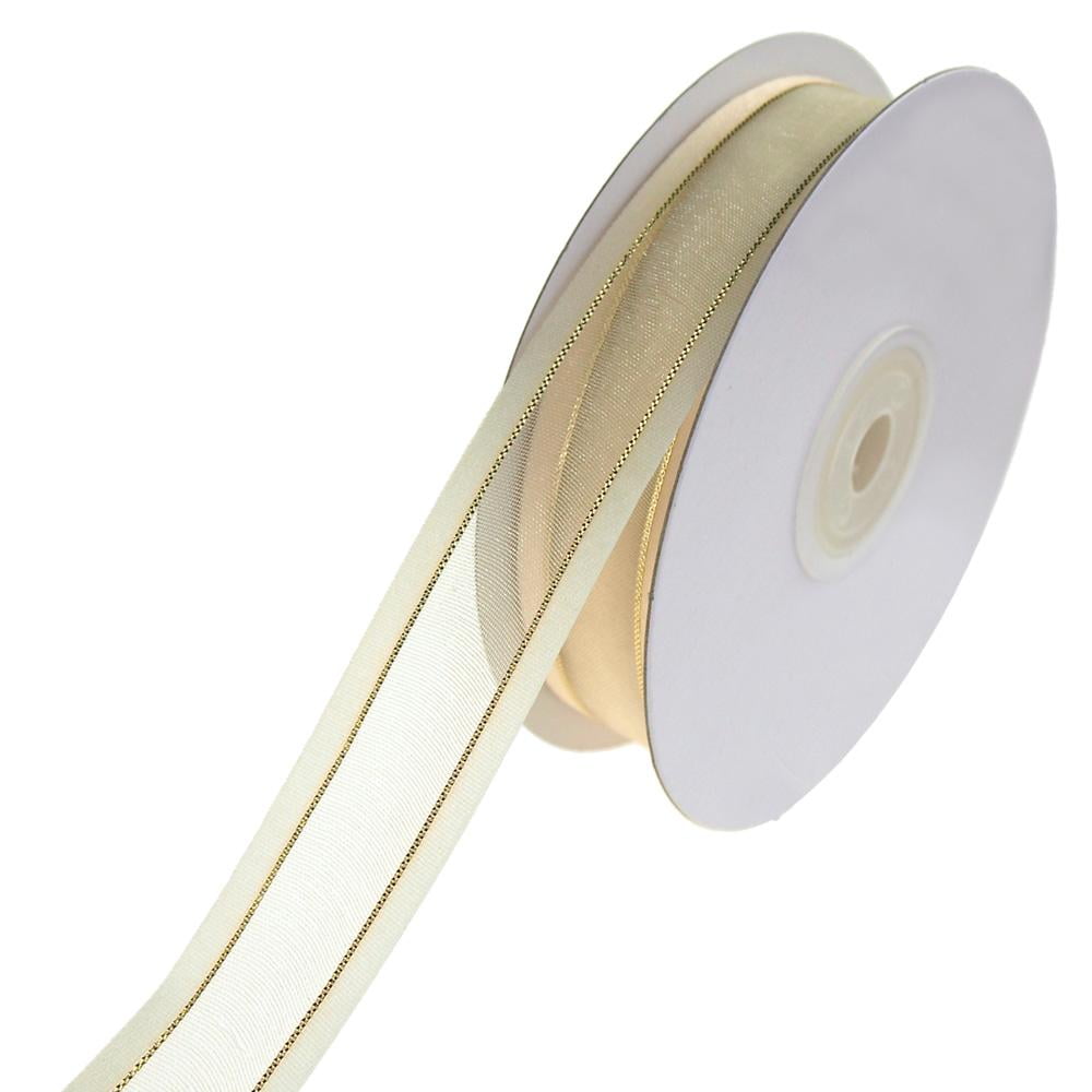 Gold-Lined Satin Edge Organza Ribbon, Ivory, 5/8-Inch, 25-Yard ...