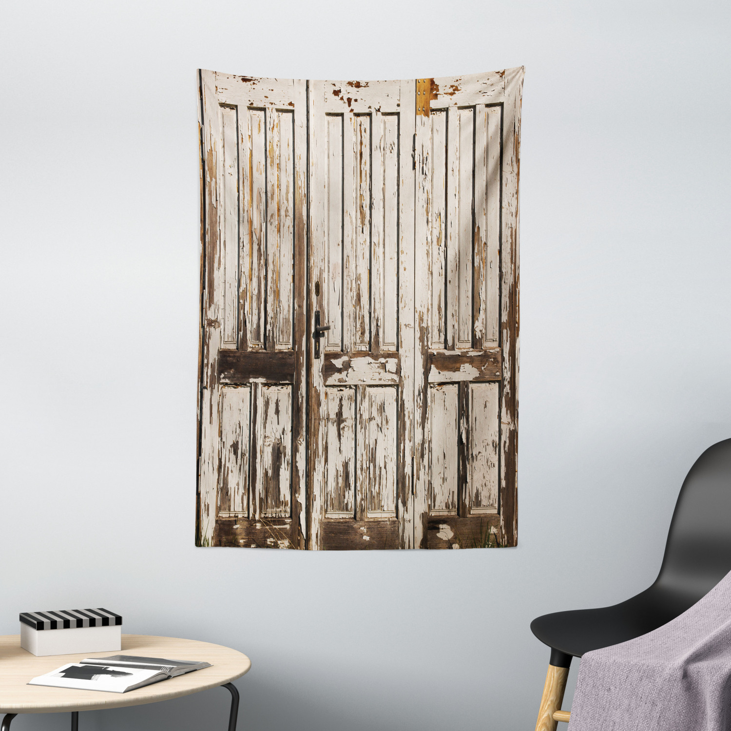 Rustic Tapestry, Vintage House Entrance with Vertical Old Planks ...