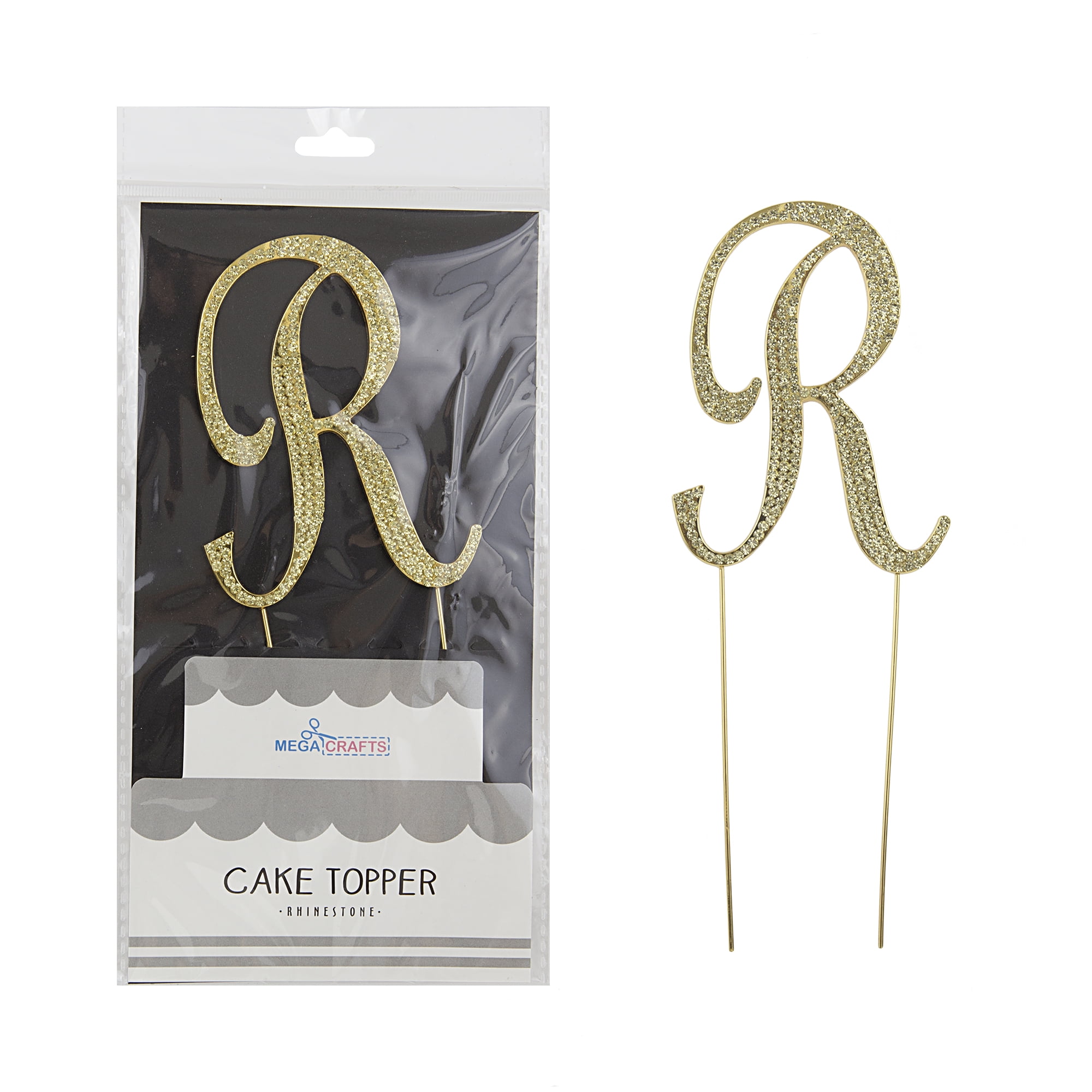 Mega Crafts - Sparkly Gold Rhinestone Letter R Cake Topper Decoration ...