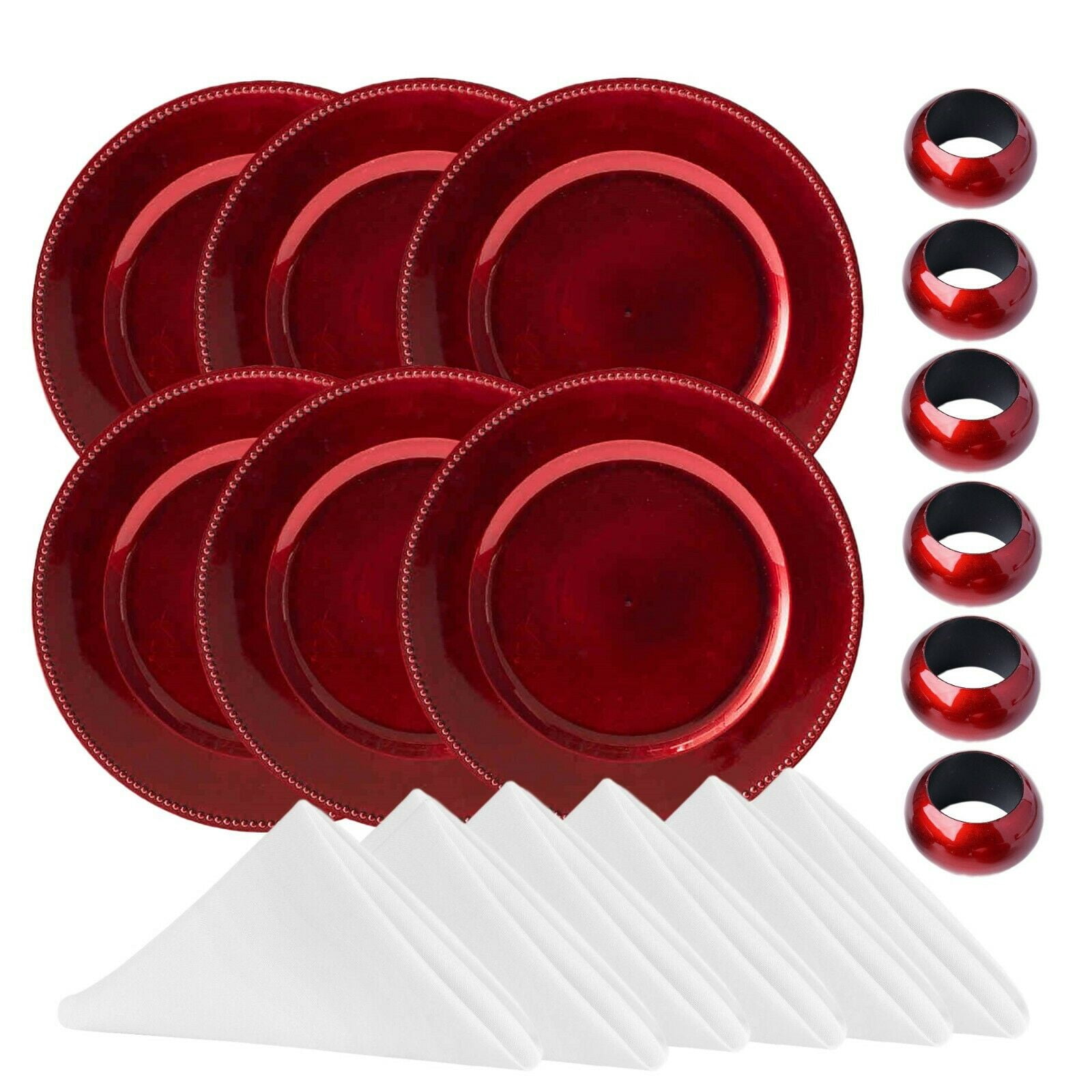 Beaded Plastic 13 Inch Charger Plates w/ Napkin Rings & White Napkins ...