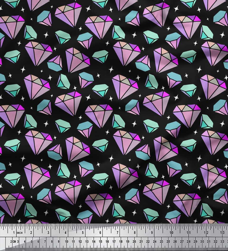 Soimoi Black Cotton Duck Fabric Star & Diamond Geometric Print Fabric ...
