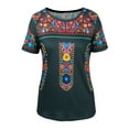 Enwejyy Womens Summer Casual Round Neck Short Sleeve Ethnic Floral