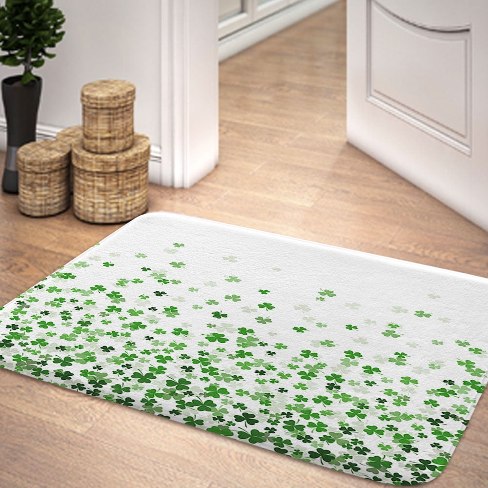 St Patricks Day Bathroom Rugs, Green Clover Shamrock Leaf Irish ...