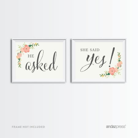 He Asked, She Said Yes! Bubblegum Pink Floral Roses Wedding Party Signs ...