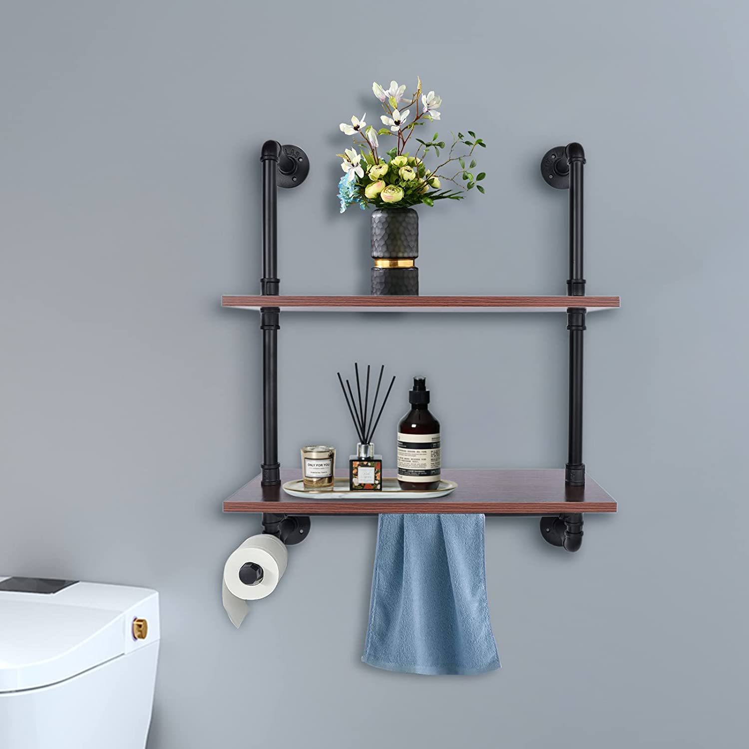 Fichiouy 2 Tier Industrial Floating Shelves Display Storage Ledge Wall ...