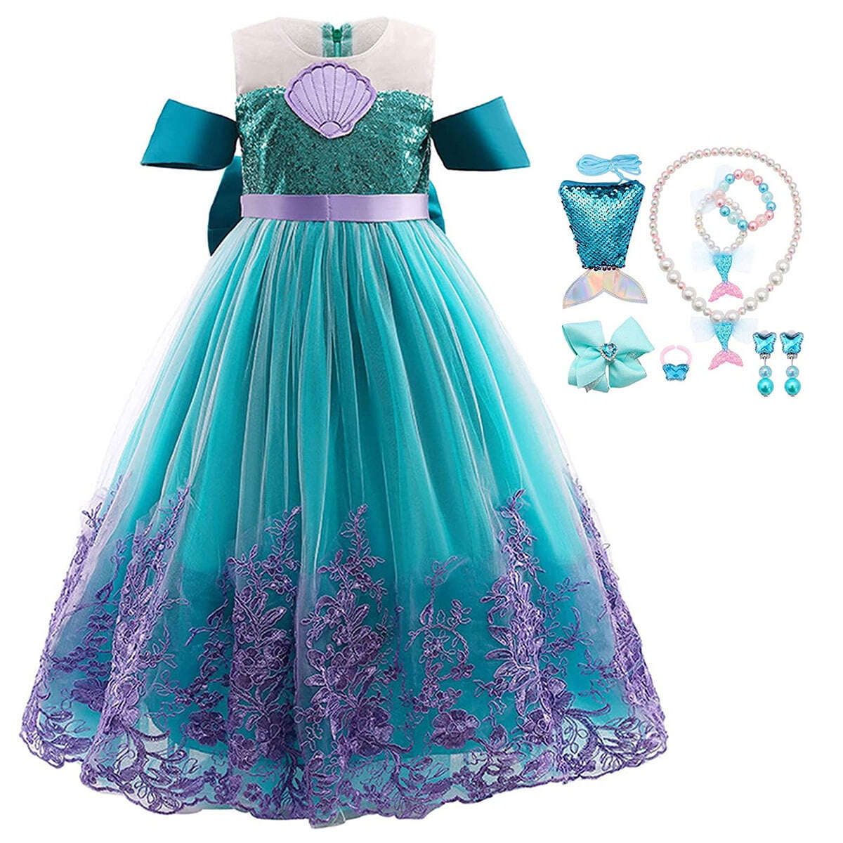 Girls Mermaid Princess Dress Lace Tutu Costume Ariel Skirt Birthday ...