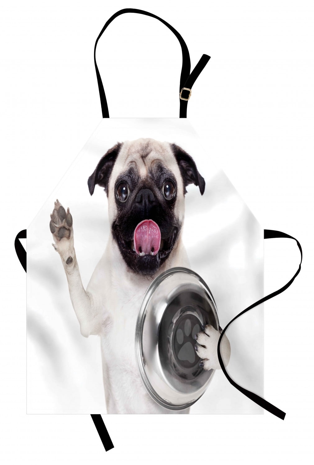 Pug Apron Cute Pug Holding Food Bowl and Licking Its Lips Hunger Image ...