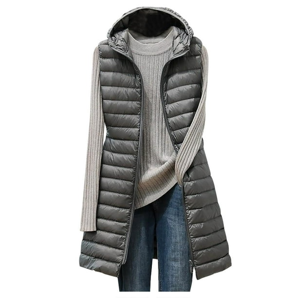 EQWLJWE Long Puffer Vest with Hood Women Lightweight Down Vest with ...
