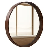 "WallBeyond 28"" Round Bathroom Mirror with Walnut Wood Frame, Ideal ...
