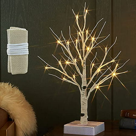 Fudios Pri-lit White Birch Tree with Timer Battery Operated 18in Home ...