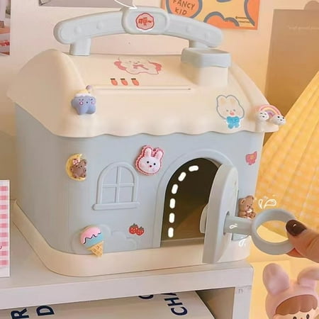 Xizioo Piggy Bank with DIY Sticker Gift & Key, Large House Money Coin ...