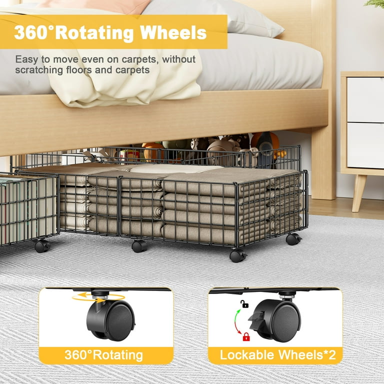 Metal Underbed Storage On Wheels Black Under Bed Steel Storage