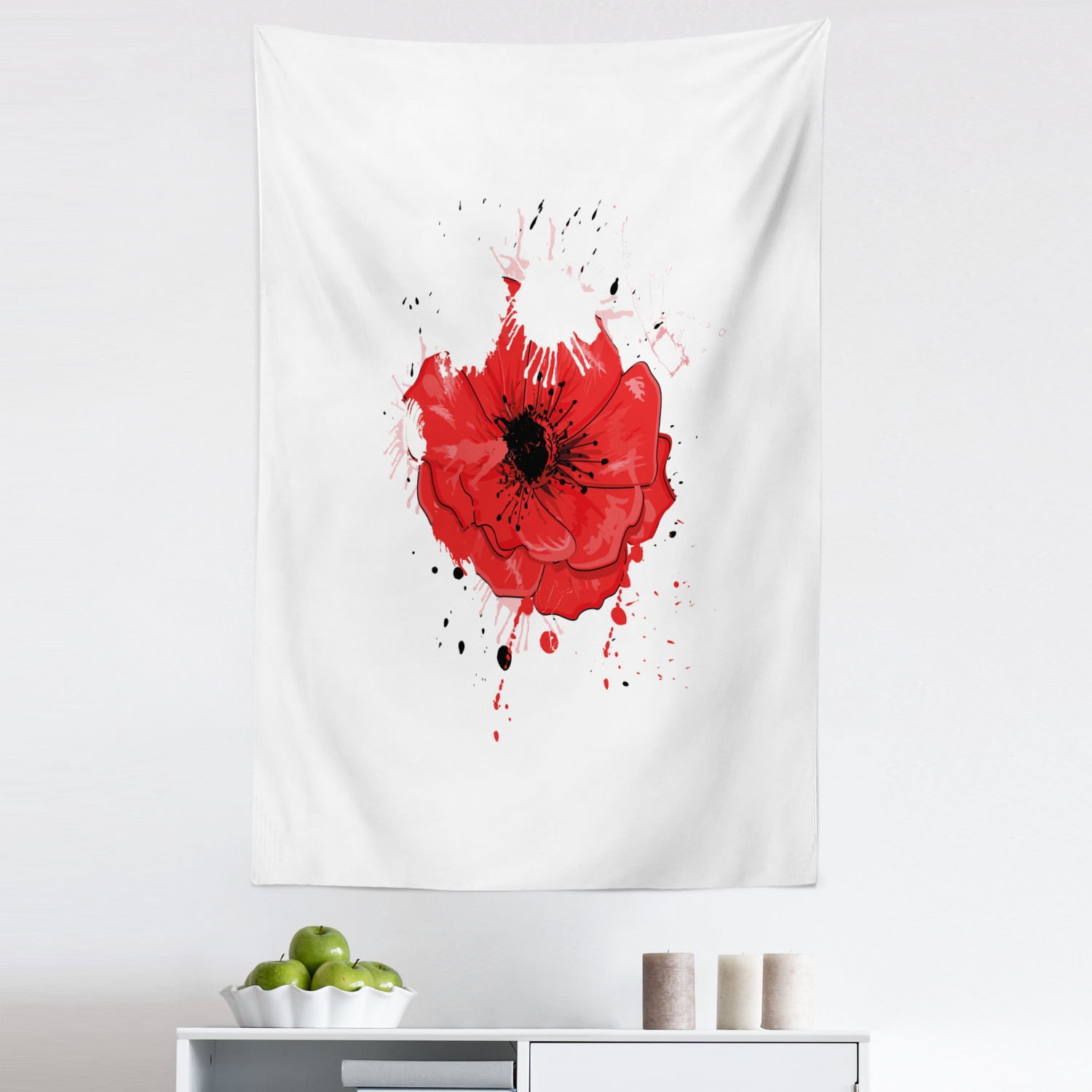 Poppy Flower Tapestry, Head of a Herbaceous Plant Opiate with Messy ...