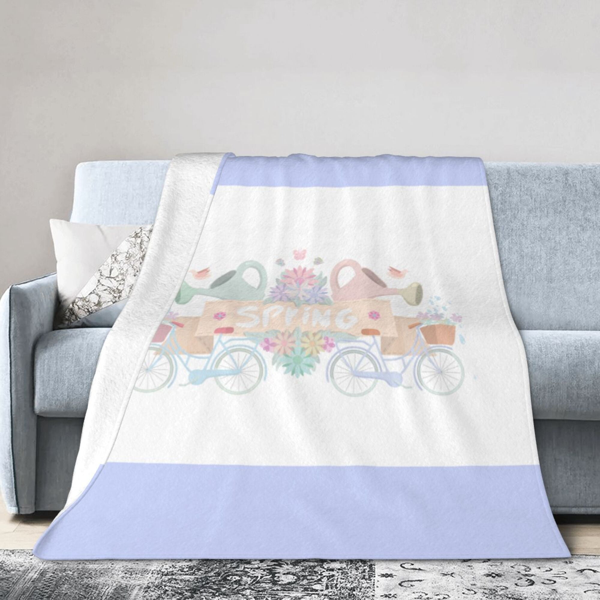 Spring Flower Bike Throw Blanket, Fluffy Soft Cozy Blanket Flannel ...