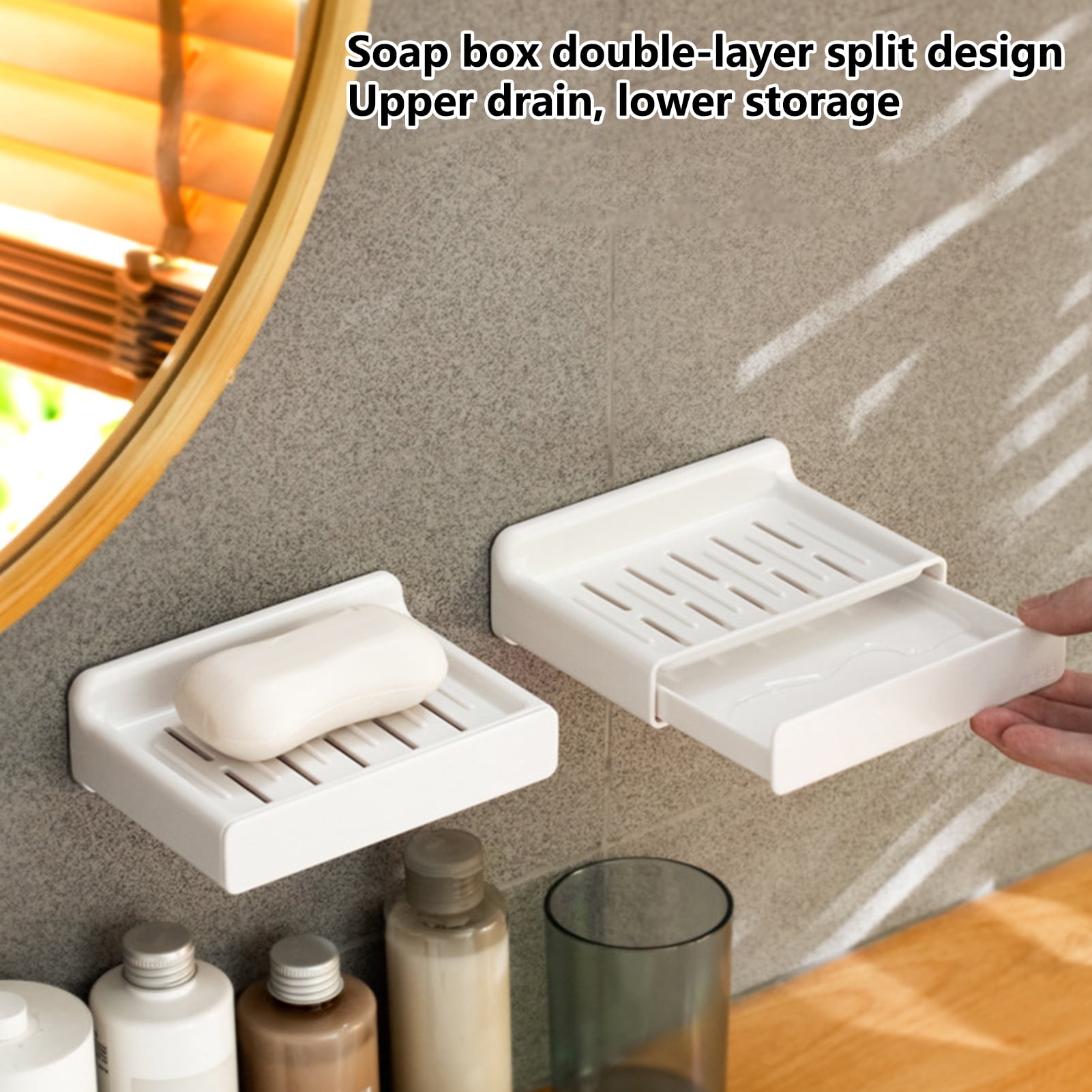 Hesroicy Wall-mounted Soap Storage Box - Detachable Double Layer Drawer ...