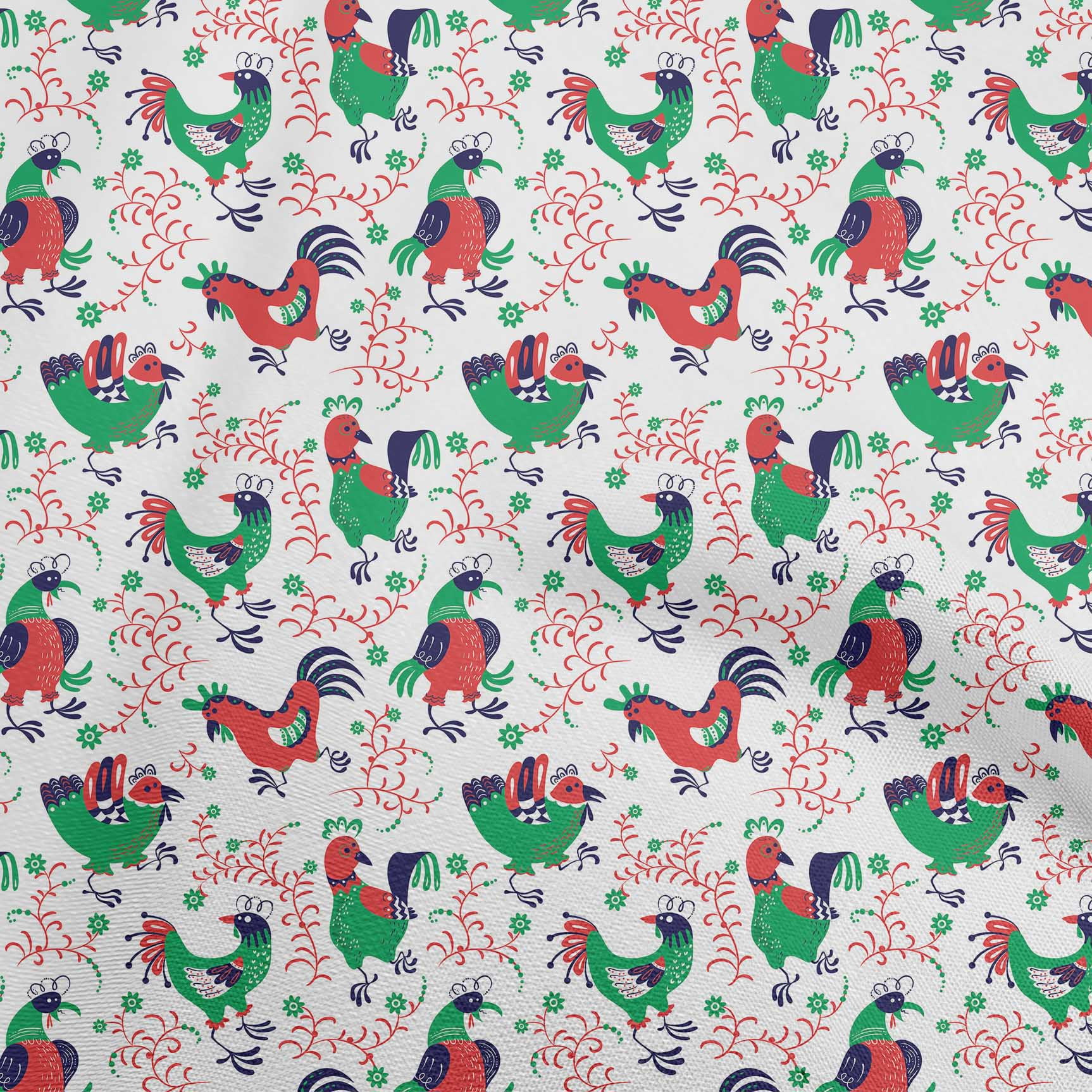 oneOone Cotton Cambric Red Fabric Rooster Cock Sewing Material Print ...