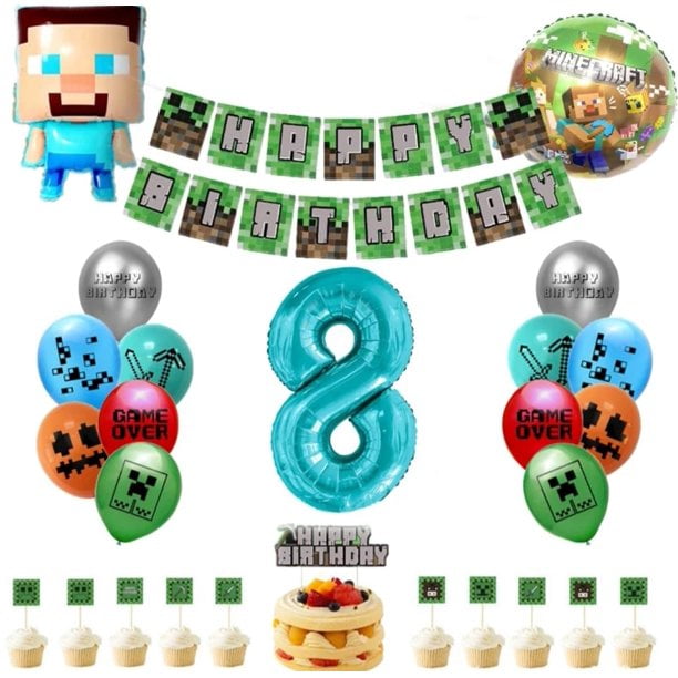 Minecraft Gaming Party Balloons with Age Number Balloon and Birthday ...