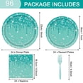 96 Pcs Blue Green Silver Birthday Party Plates Napkins Forks Supplies ...