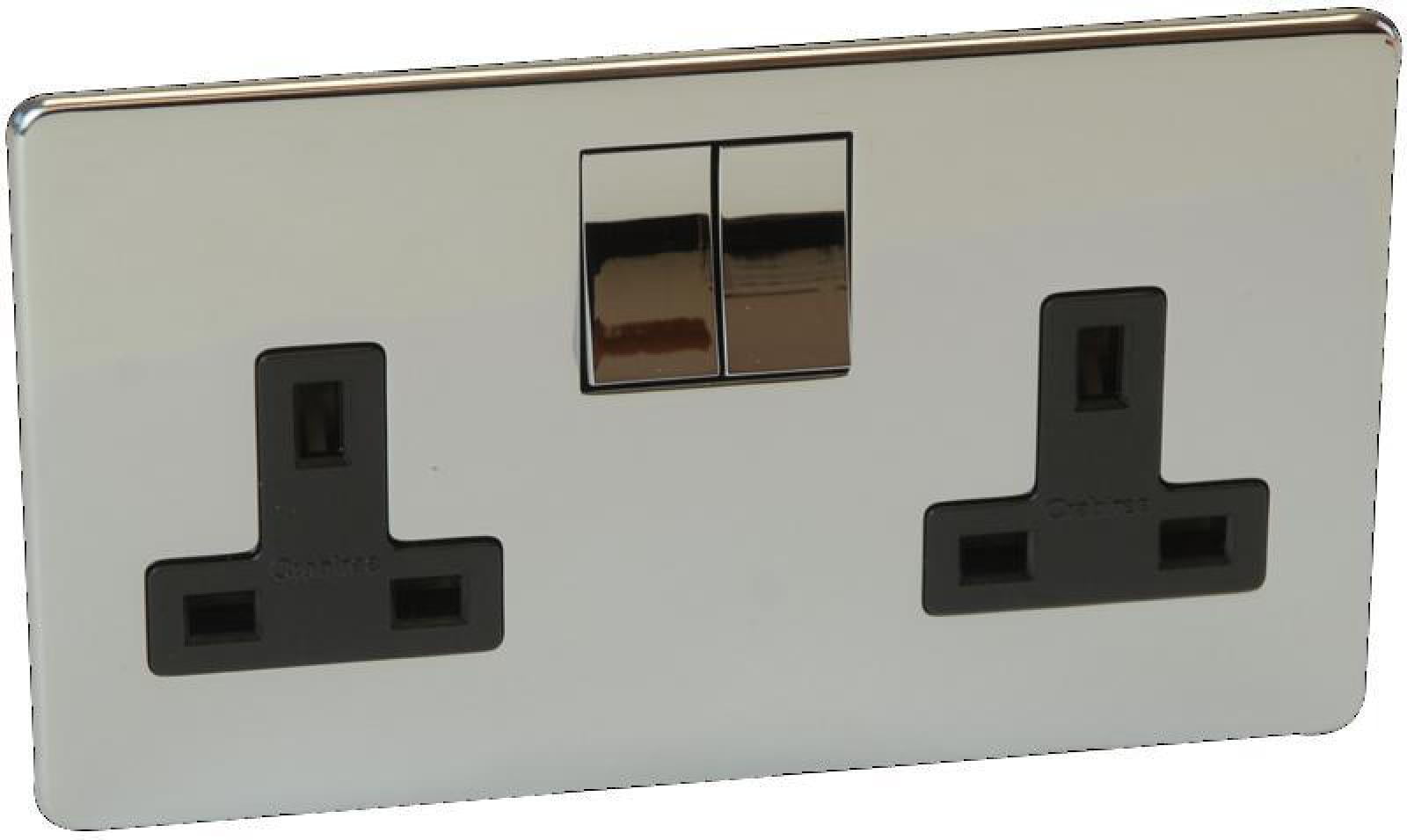CRABTREE - Polished Chrome 2 Gang 13A DP Switched Socket, Screwless ...