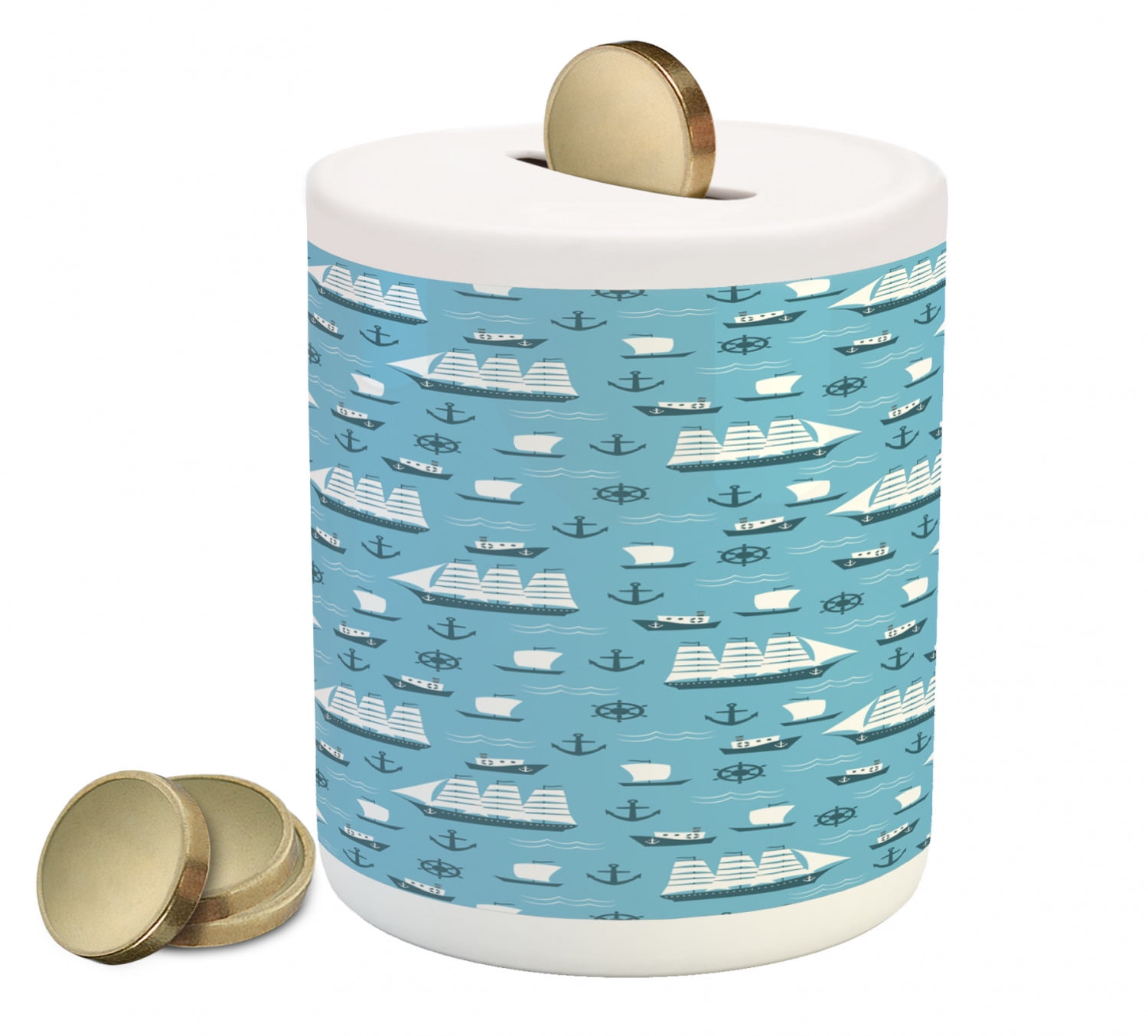 Anchor Piggy Bank, Ships Boats and Helms Cartoon Ocean Retro ...