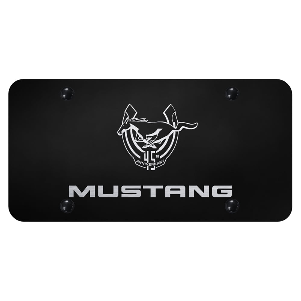 Black License Plate with Laser Etched Mustang 45th Anniversary Logo ...