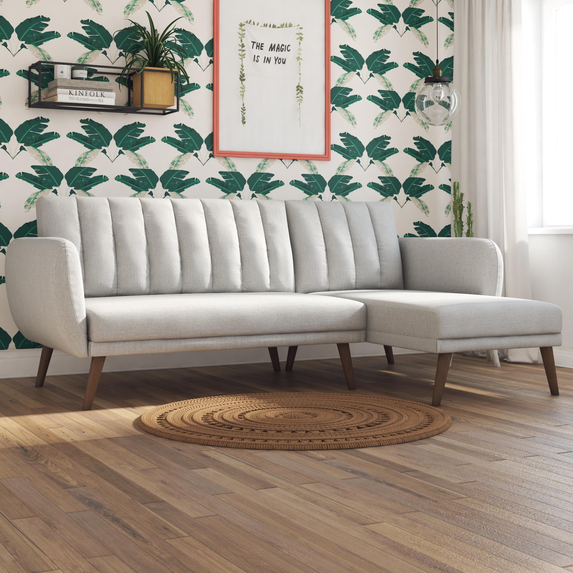 Novogratz Brittany Sectional Futon Sofa, Light Grey Linen - Walmart.com