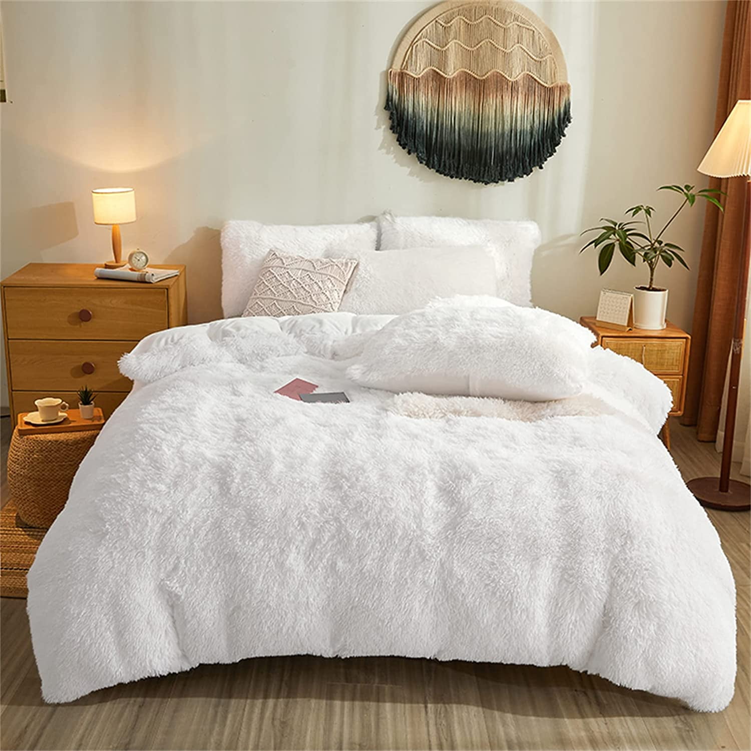 SHMAMT Fluffy Black Shaggy Plush Comforter Cover Set,Ultra Soft Faux ...