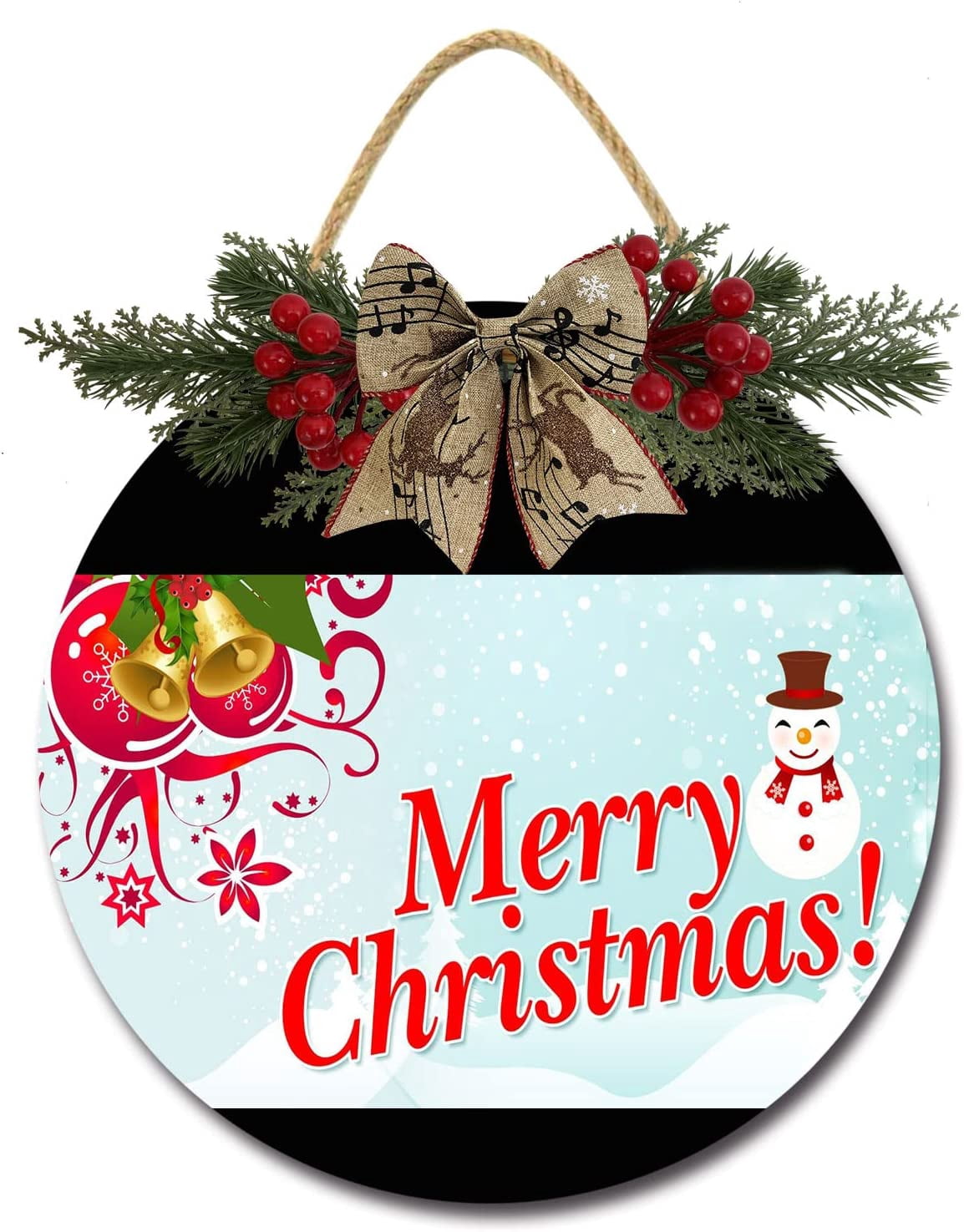 Eveokoki 12" Christmas Decorations Wreath Door Sign, Front Door Decor ...