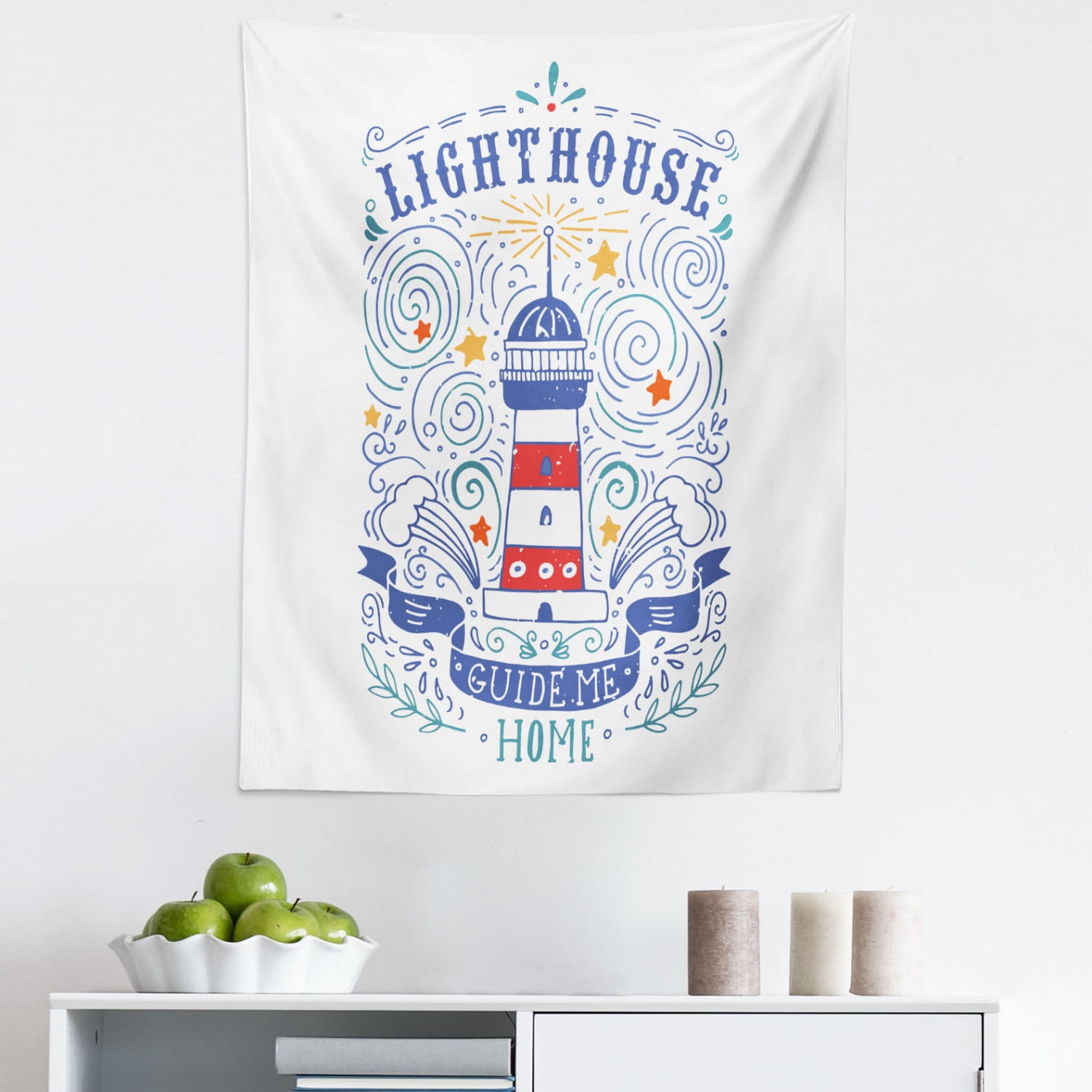 Lighthouse Tapestry, Vintage Hand-Drawn Lighthouse Print Typography ...