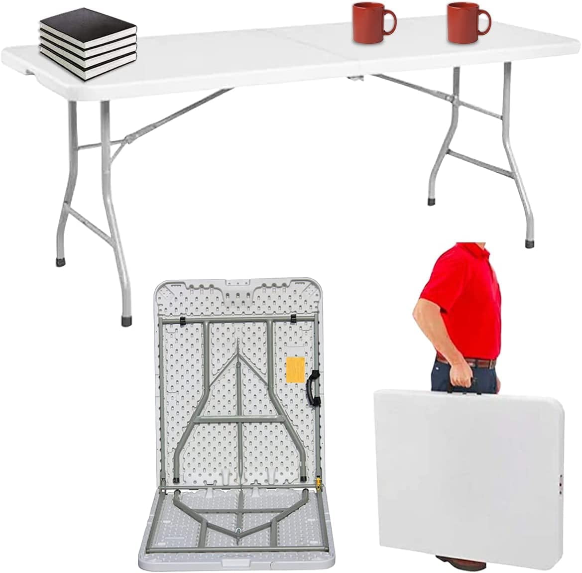 New Home Era Plastic Folding Table - 6 ft Plastic Folding Table for Picnics, Parties, Camping ...