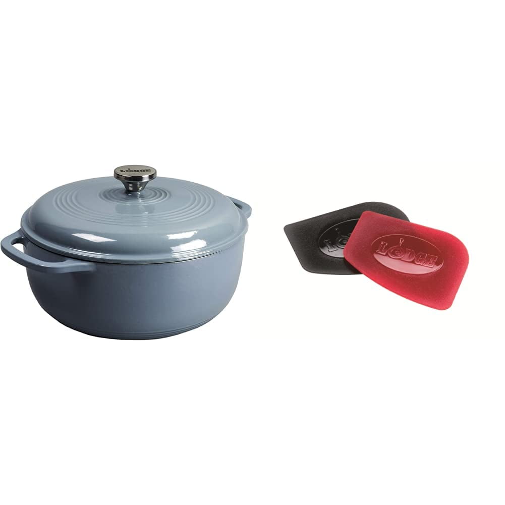 Buy Lodge Enameled Cast Iron Dutch Oven, 7.5 Qt, Storm Blue & Pan ...