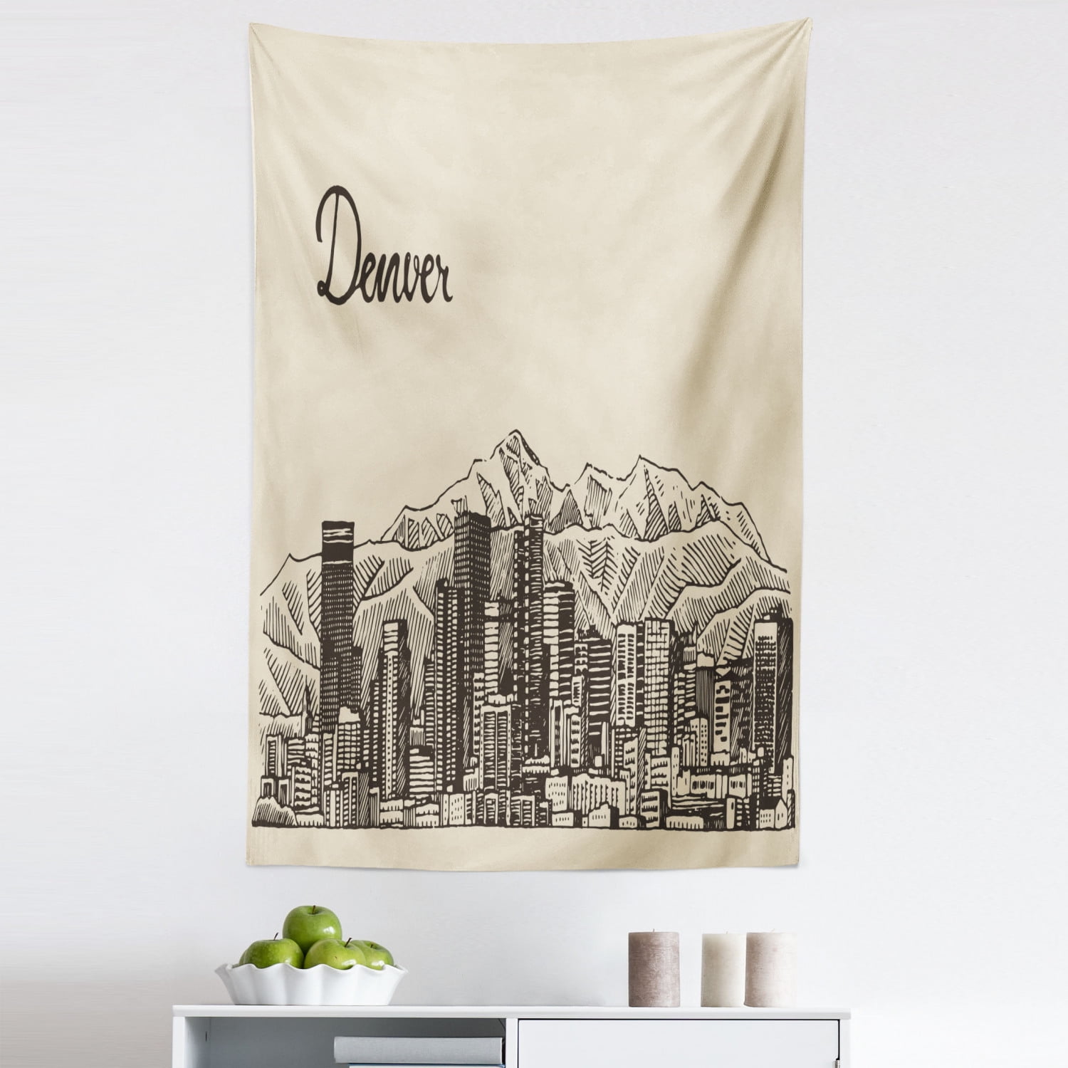 Colorado Tapestry, Denver City Skyline Sketch with Buildings and ...