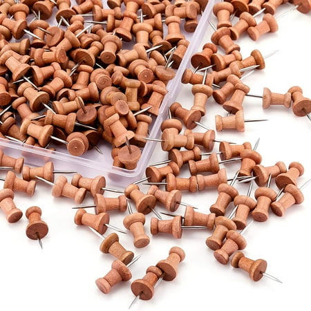 200 Pieces Wood Push Pins Wooden Thumb Tacks Decorative Pushpins for ...