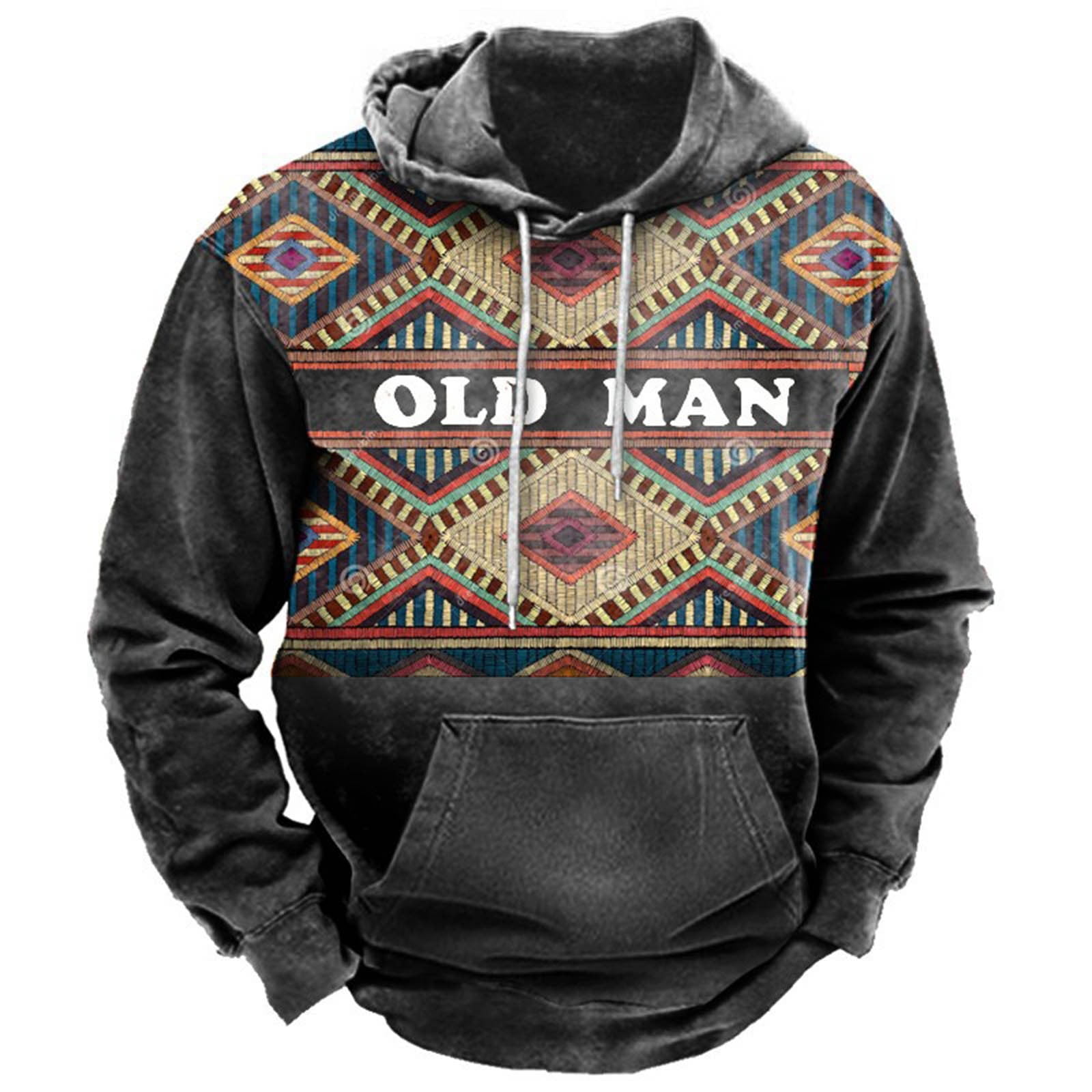 Zcfzjw Men Hoodies Tops Vintage Aztec Graphic Hooded Sweatshirts
