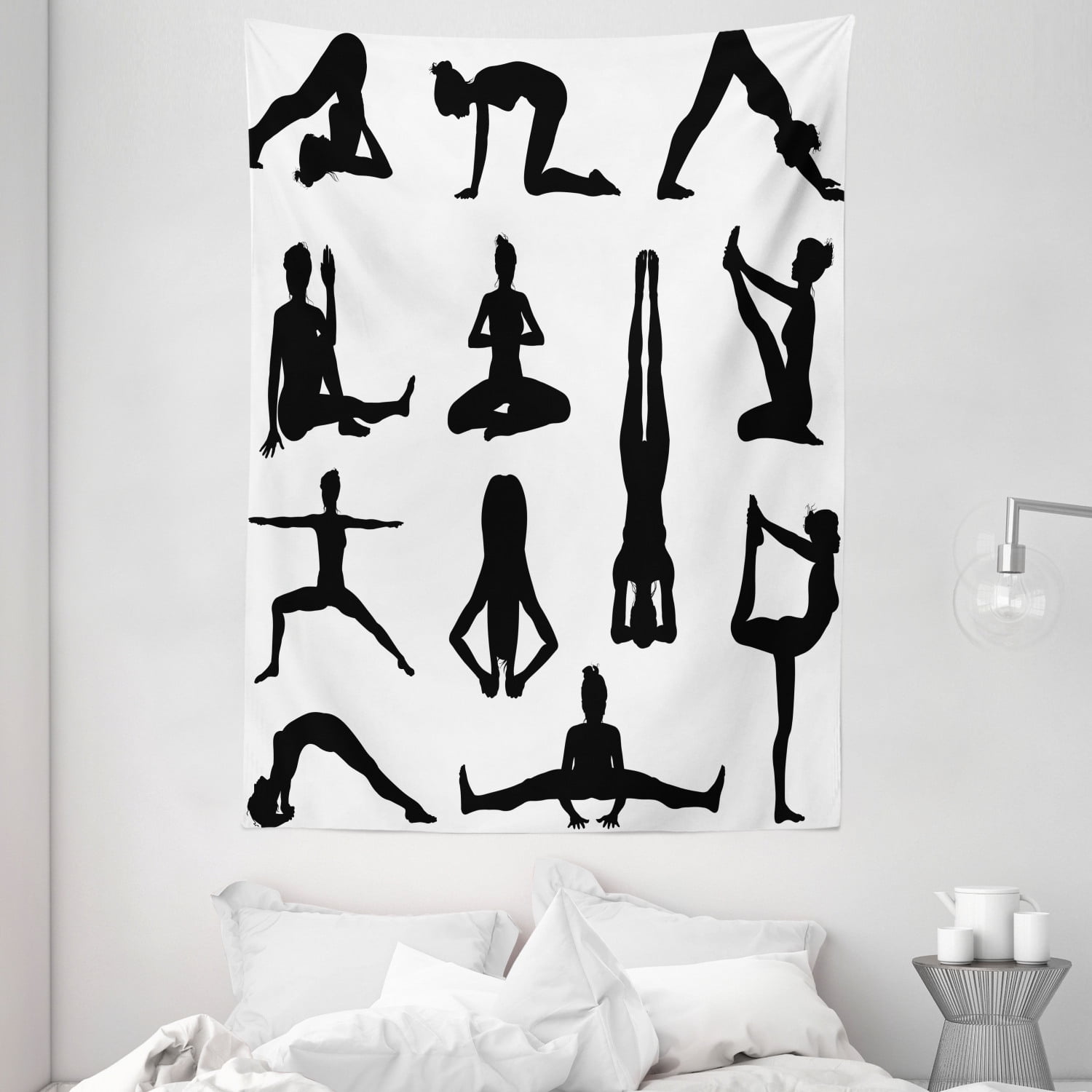 Yoga Tapestry, Various Yoga and Pilates Pose Silhouettes Asanas ...