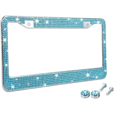 Blue Rhinestone Shiny License Plate Holder, Women's Metal Anti-rust ...
