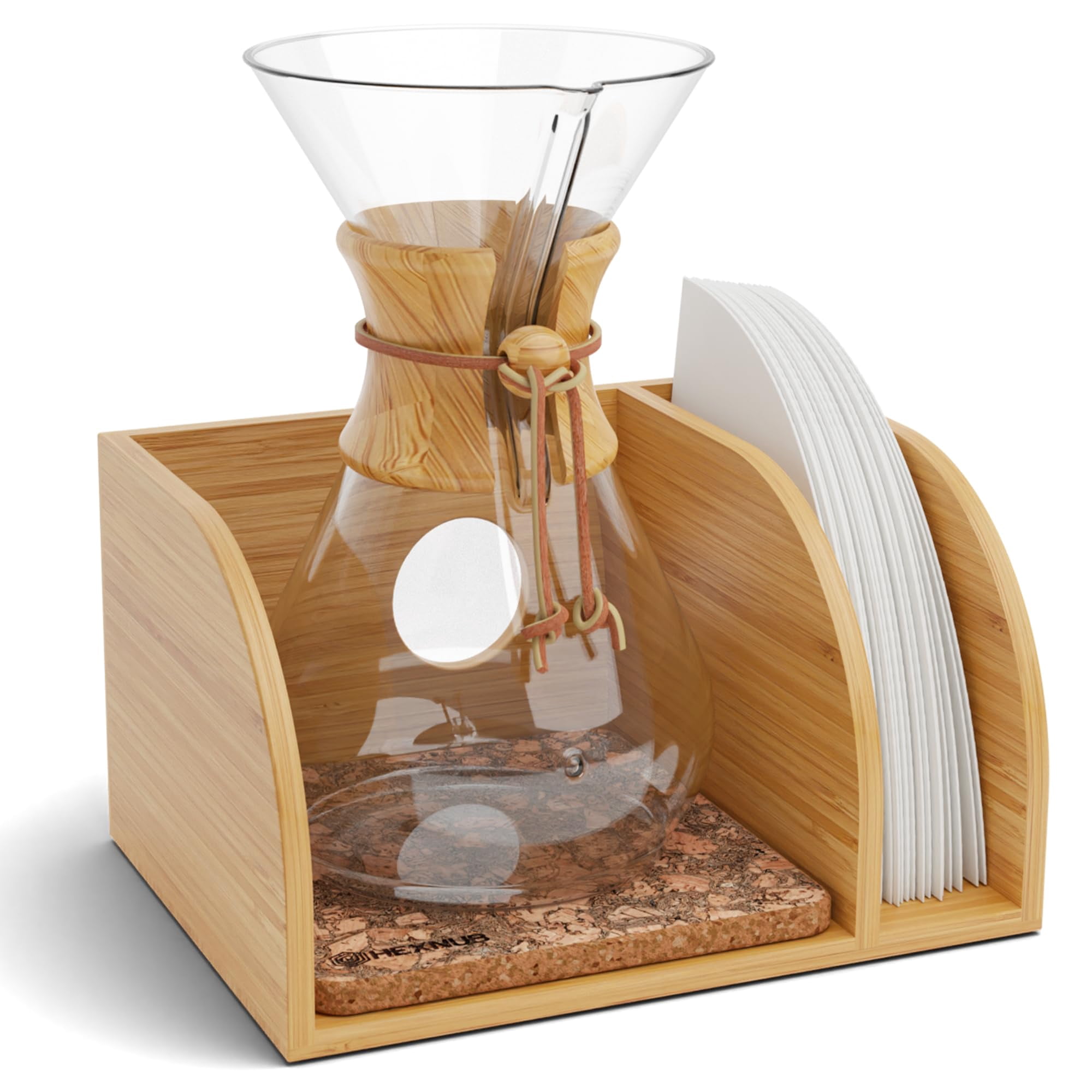 HEXNUB – Caddy for Pour Over Coffee Maker, Bamboo Stand fits Chemex ...