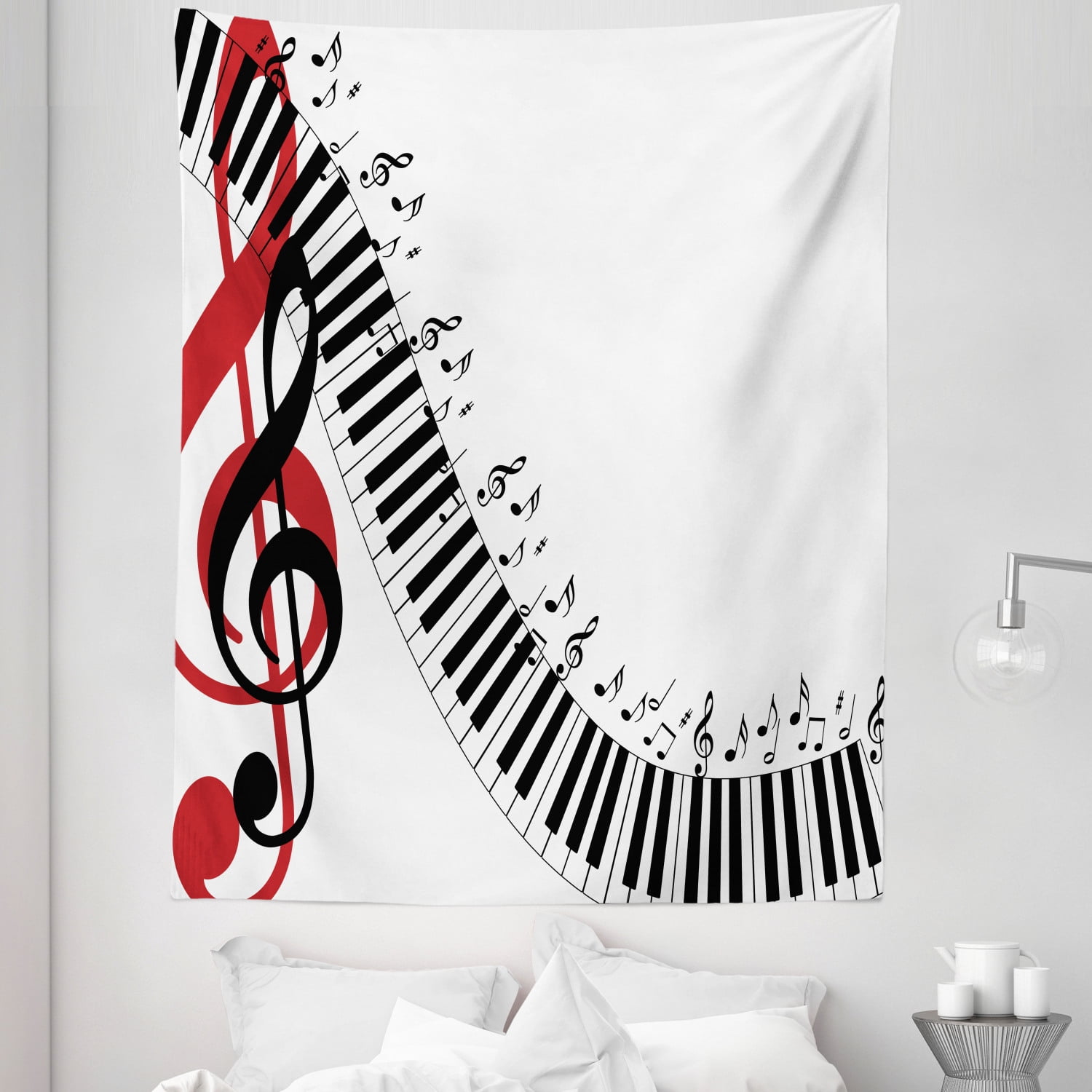 Music Tapestry, Treble Clef Abstract Theme Motif Pattern on Plain ...