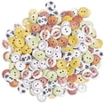 2 Bags 2-Hole Printed Wooden Buttons Flat Round with Ball Pattern Mixed ...