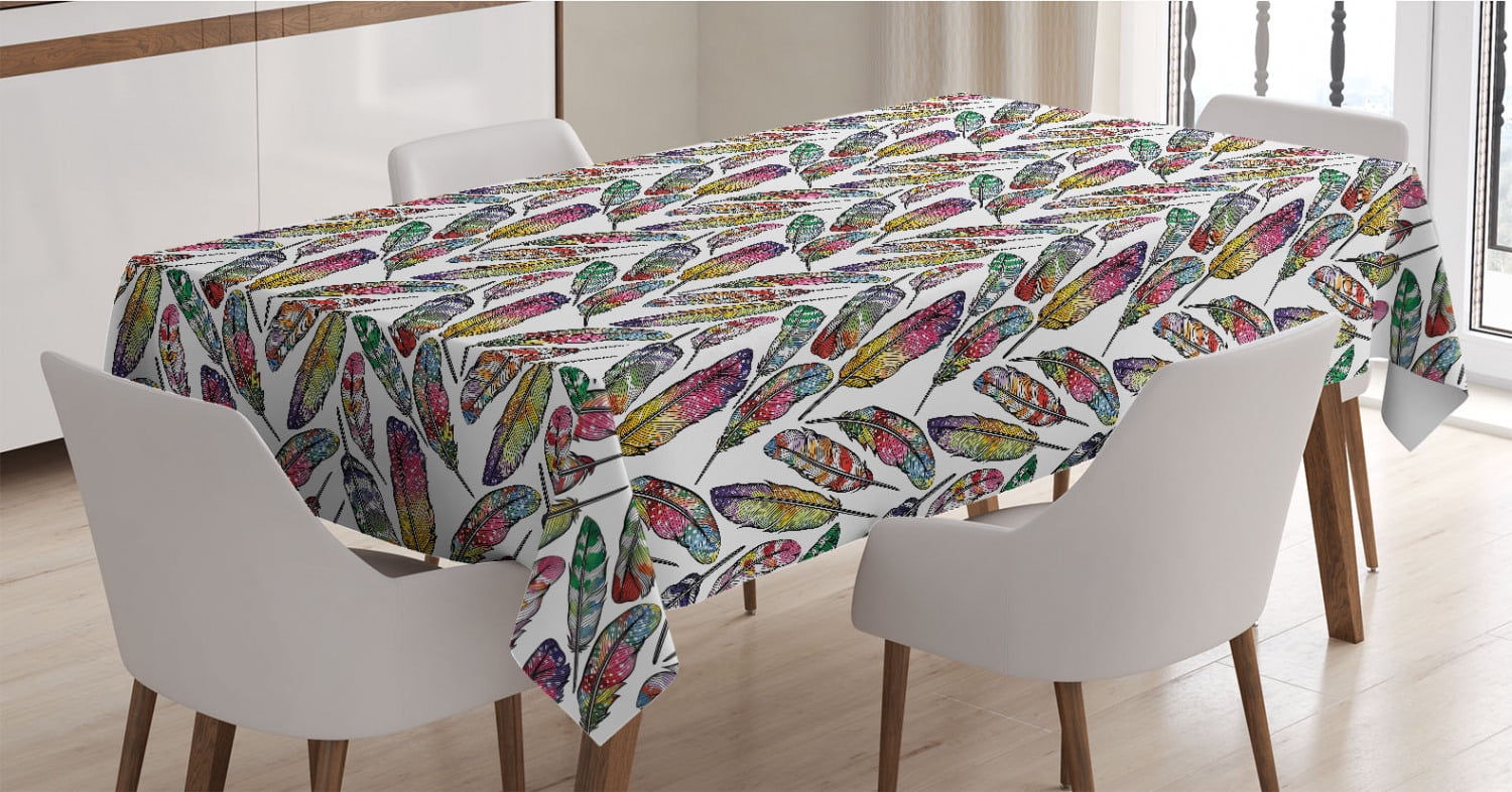 Colorful Tablecloth, Pattern of Illustrated Abstract Feathers in Warm ...