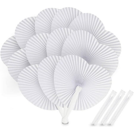 24 Pack Folding Wedding Fans For Guests White Paper Fans With Handle ...