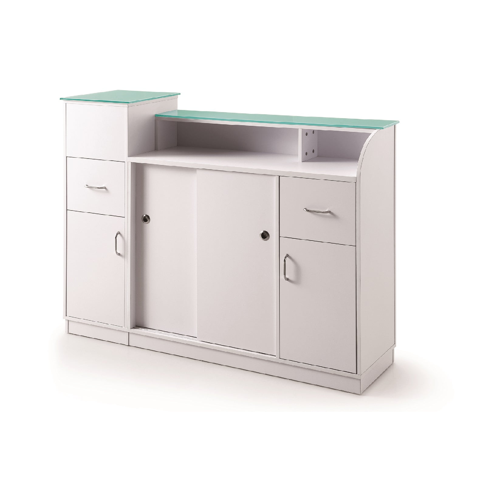 Glasglow Reception Desk with Glass Display Storage and Cabinets for Office Restaurant Beauty Salon White Walmart
