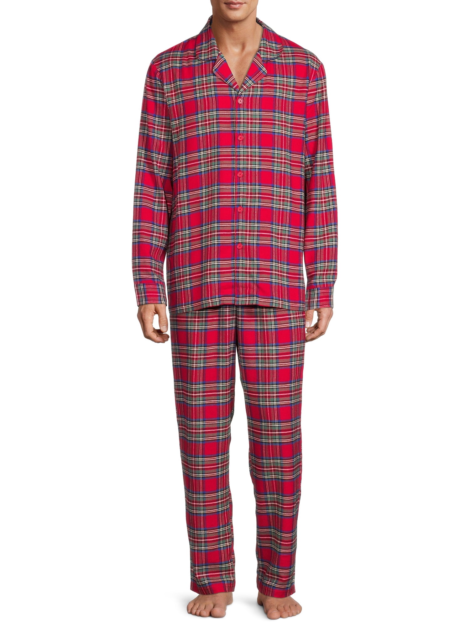 Holiday Time Matching Family Men's Red Flannel Pajama Set, 2-Piece ...