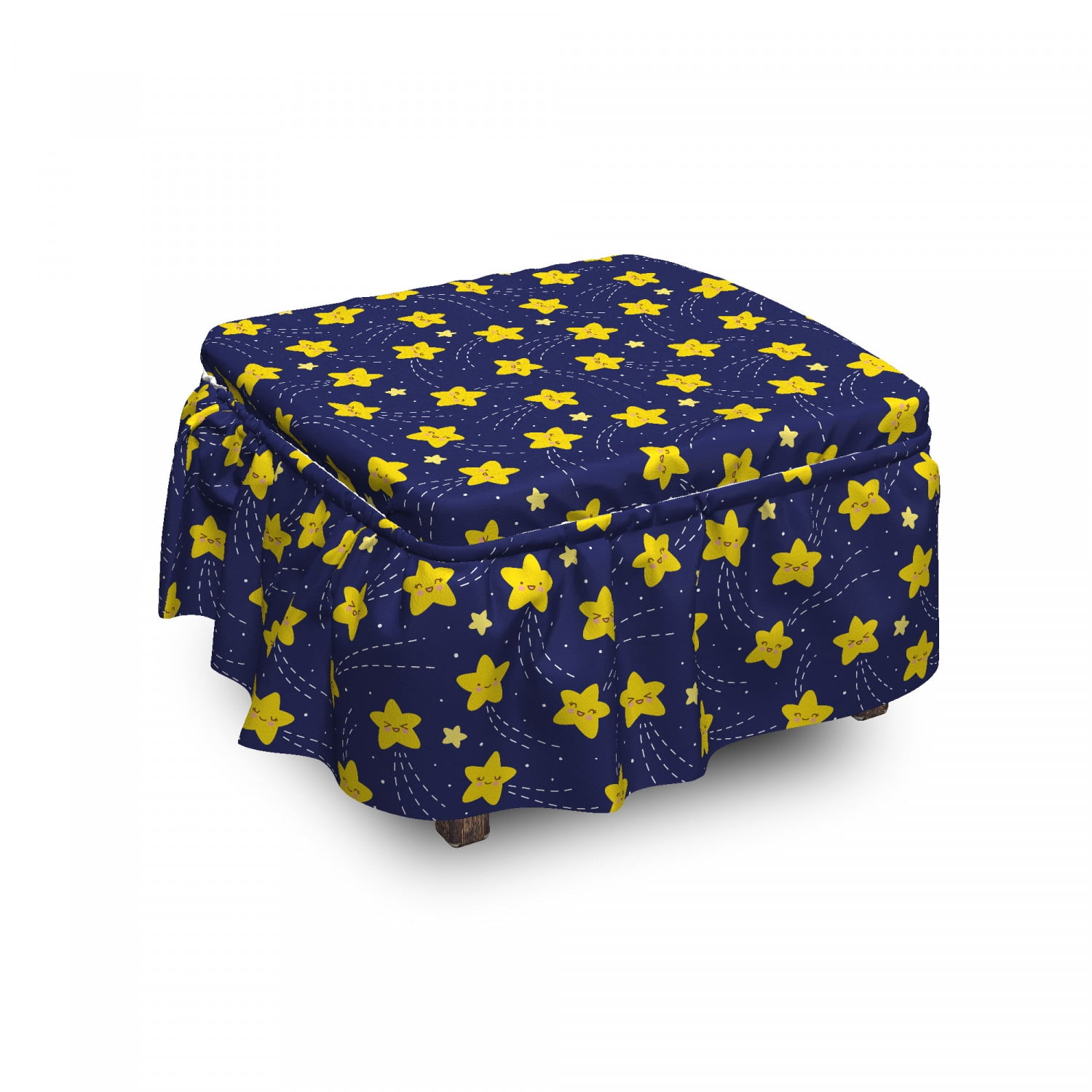 Nursery Ottoman Cover, Cartoon Happy Night Stars, 2 Piece Slipcover Set ...
