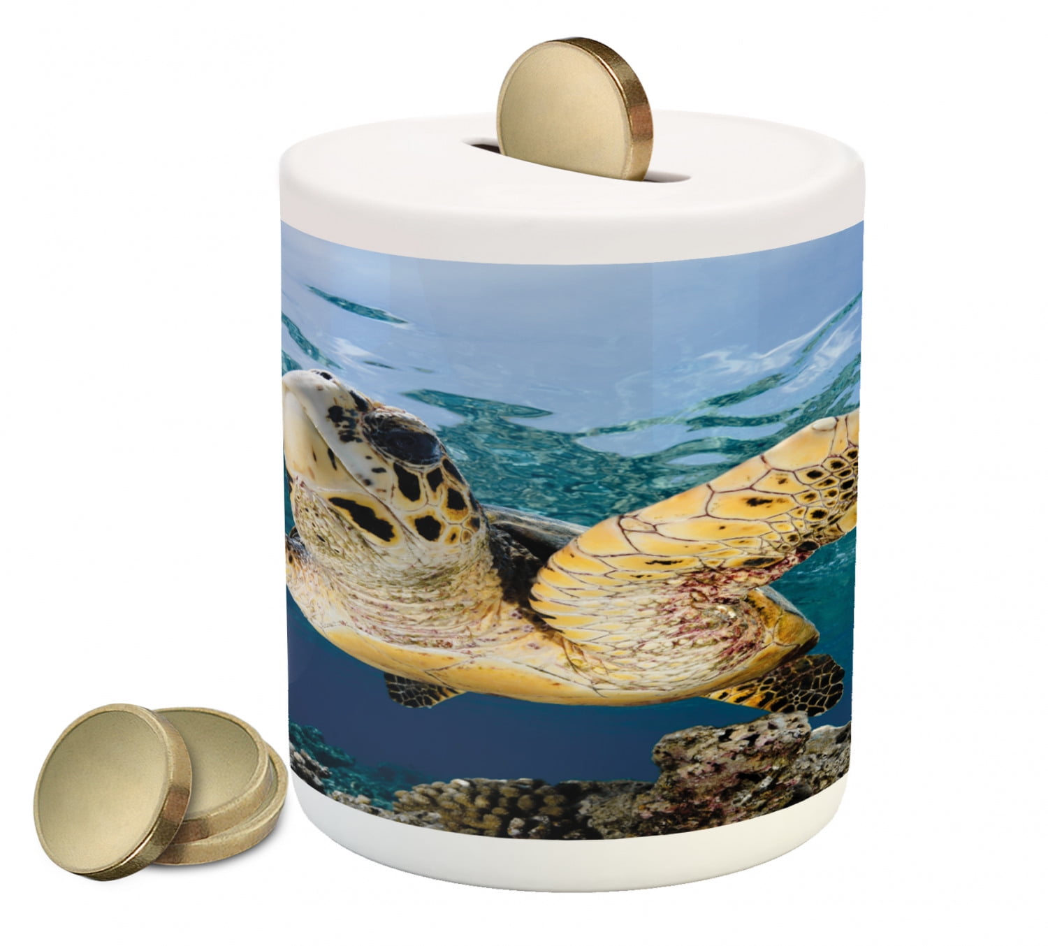 Turtle Piggy Bank, Hawksbill Sea Turtle in Blue Lagoon of Ocean ...